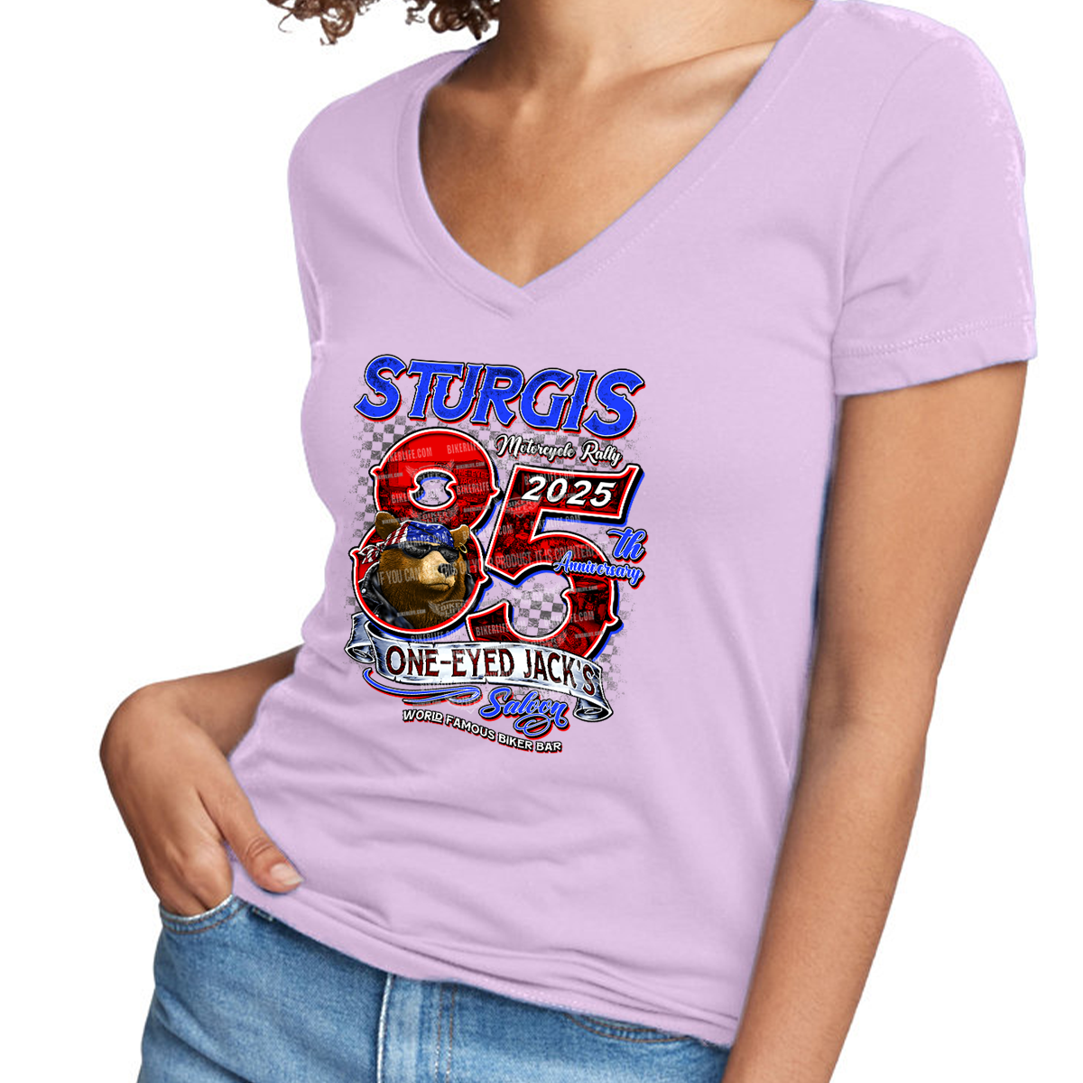 V-Neck Shirt Ladies Jr. Cut 2025 Sturgis Motorcycle Rally Heart Locket ...
